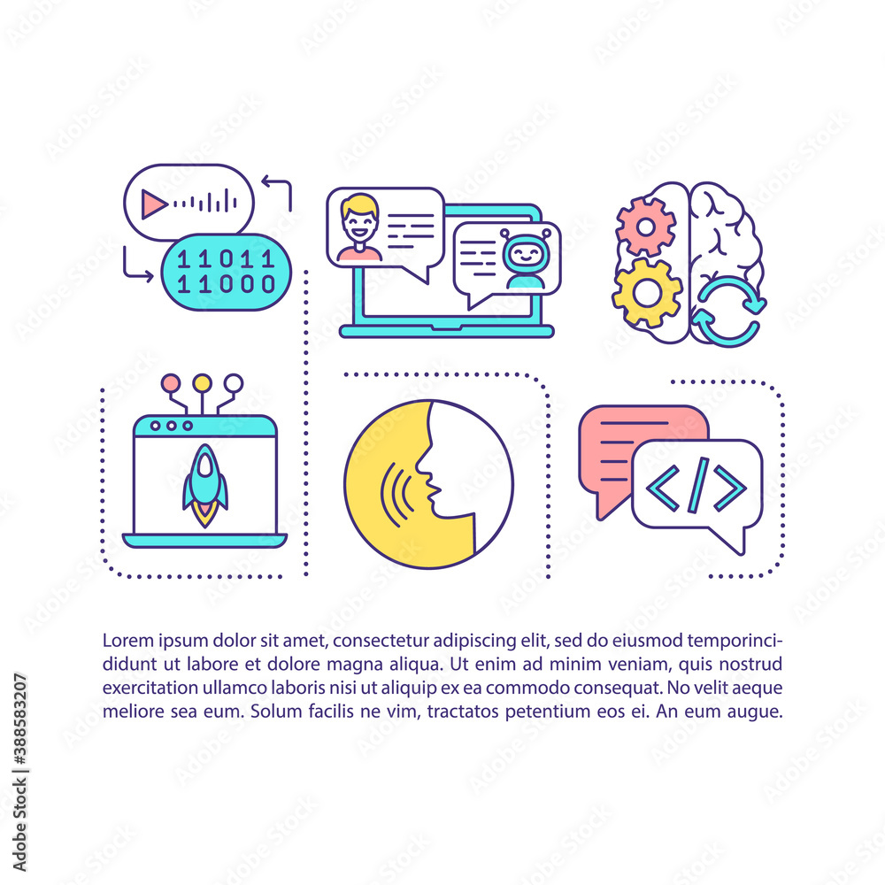 Machine learning concept icon with text. Binary code processing. Programming software PPT page ...