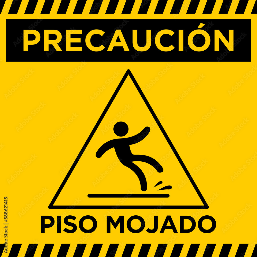 Precaución Piso Mojado cartel señal español Stock Vector | Adobe Stock