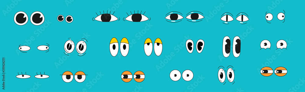 Vector illustration. A big set of cartoon eyes. Stock Vector | Adobe Stock