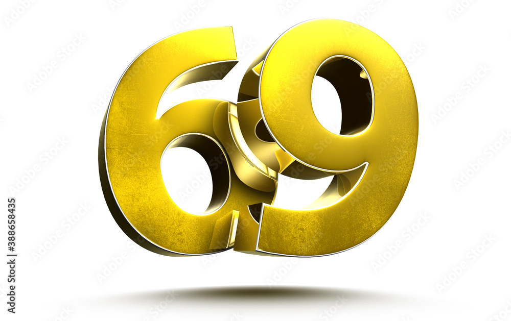 Gold numbers 69 isolated on white background illustration 3D rendering ...