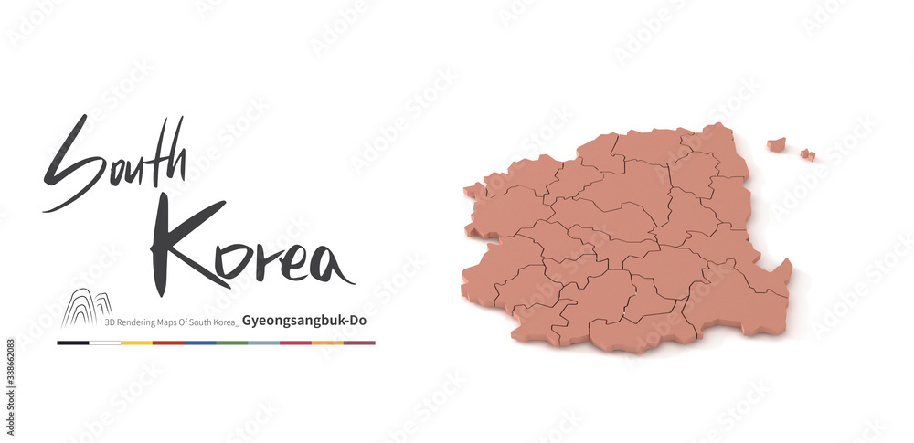 gyeongsangbuk-do map. 3d rendering map of south korea provinces. Stock ...