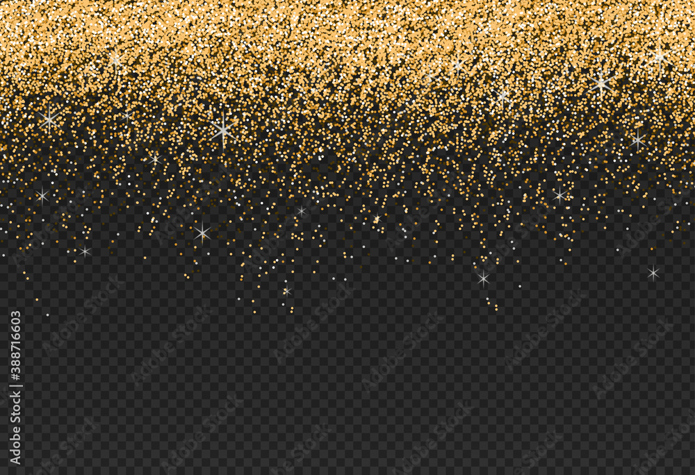 Gold glitter particles isolate on png or transparent background with sparkling snow, star light ...