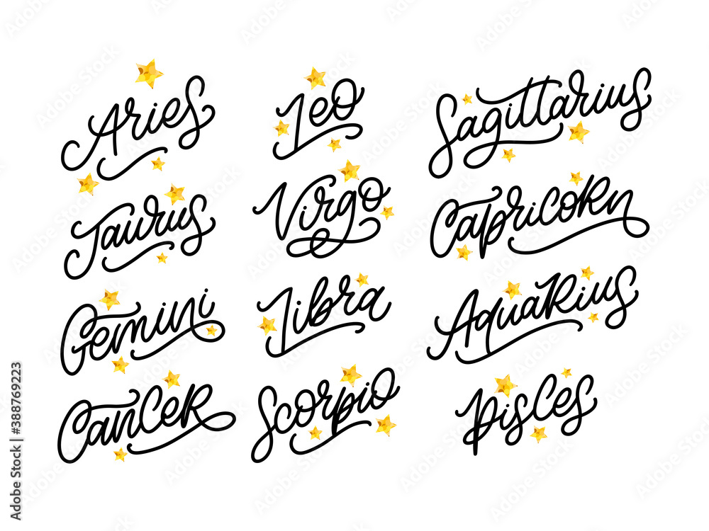 Zodiac lettering Vector Sign. Cartoon astrology text illustration ...