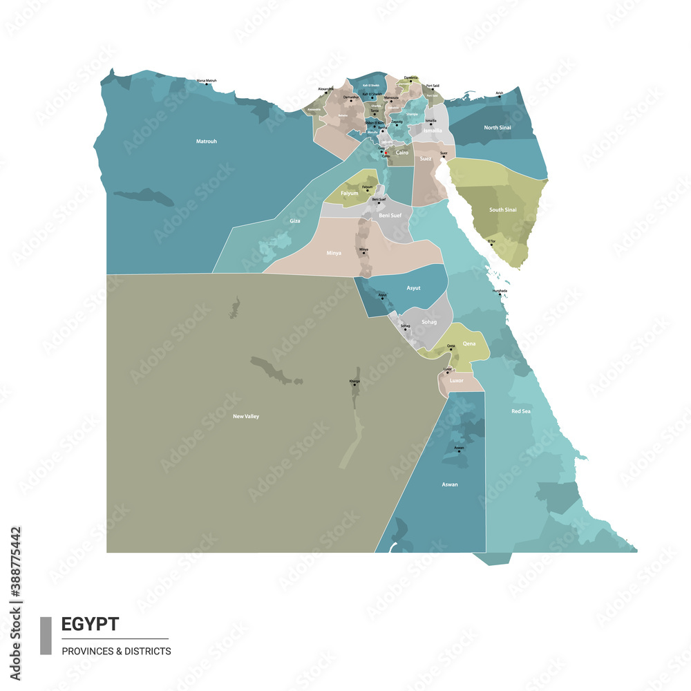Egypt higt detailed map with subdivisions. Administrative map of Egypt ...