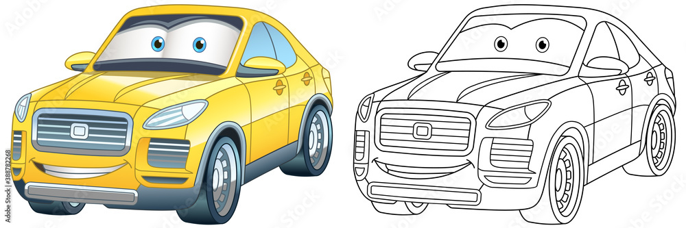 Coloring page with cars. Line art drawing for kids activity coloring ...