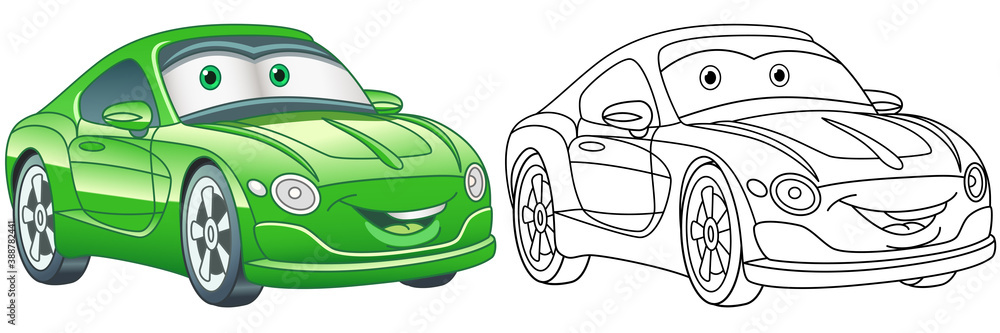 Coloring page with cars. Line art drawing for kids activity coloring ...
