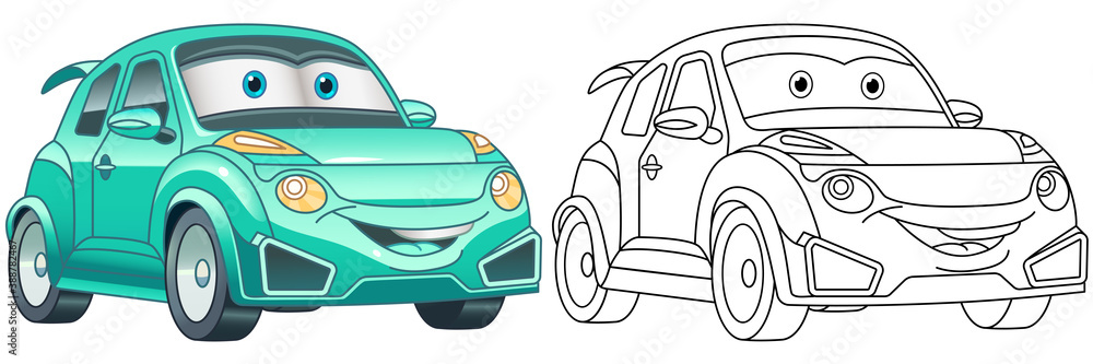 Coloring page with cars. Line art drawing for kids activity coloring ...