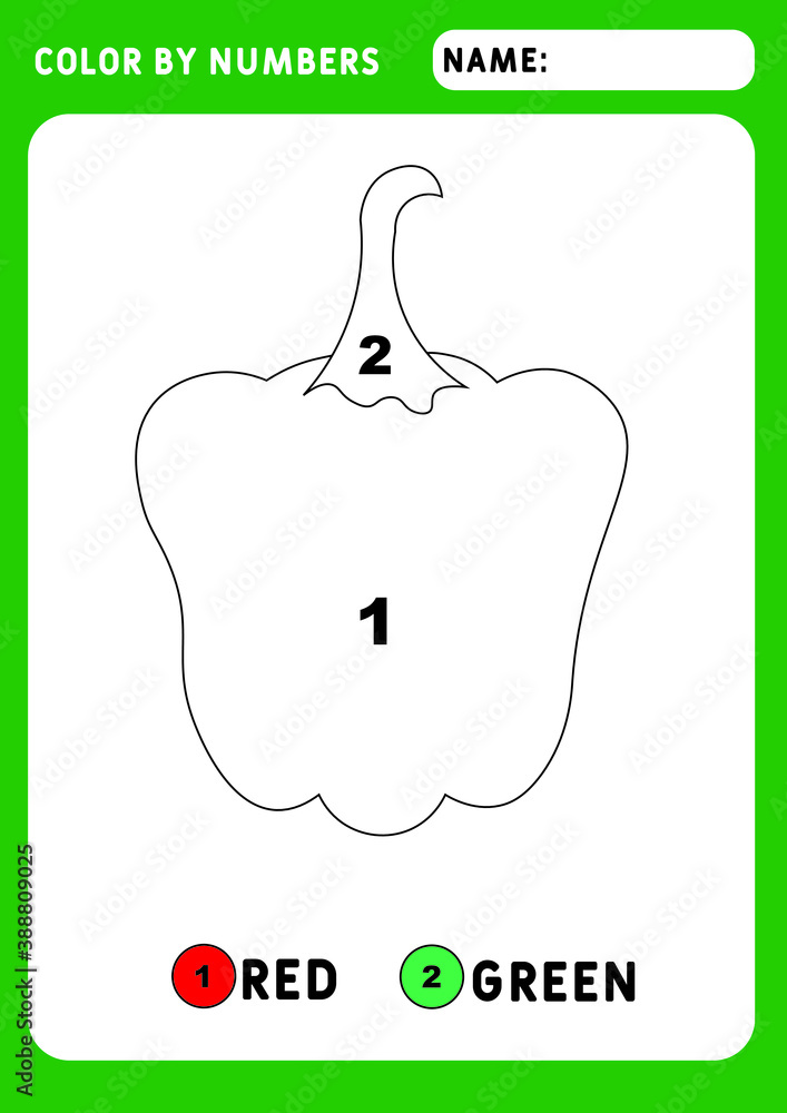 Coloring page with pepper. Color by numbers educational children game ...