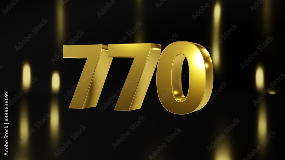 Number 770 in gold on black and gold background, isolated number 3d ...