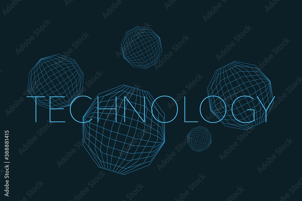 Modern graphic design of a word "Technology" with repeated lines ...
