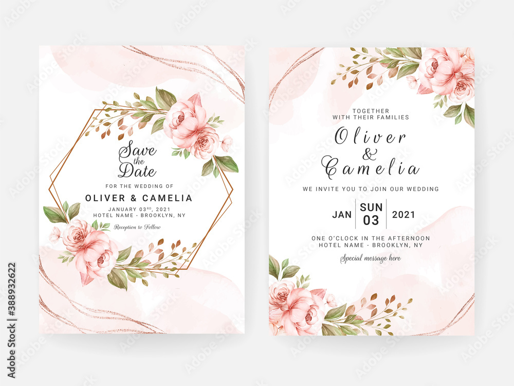 Stock-Vektorgrafik „Wedding invitation template set with brown and ...