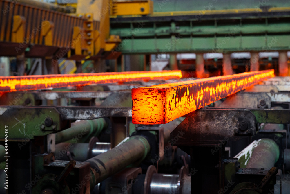 Steel production in electric furnaces. Sparks of molten steel. Electric ...