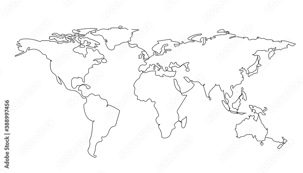 World map - one line drawing. Vector illustration continuous line ...