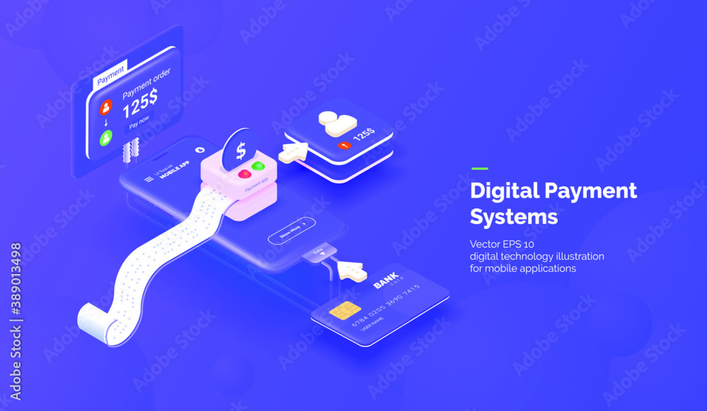 Digital payment system. Payment mobile app with various money transfer ...