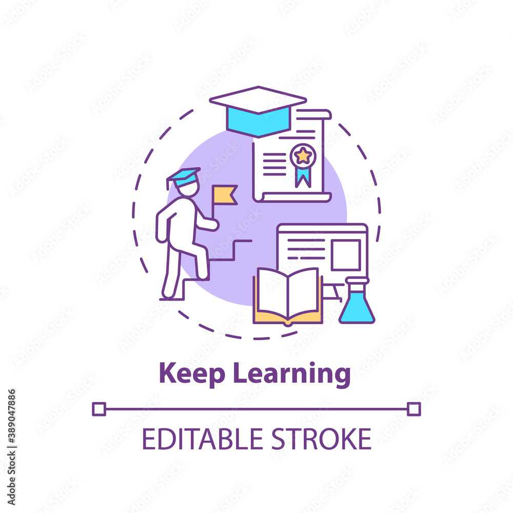 Keep learning concept icon. Boosting creative thinking tips. Getting ...