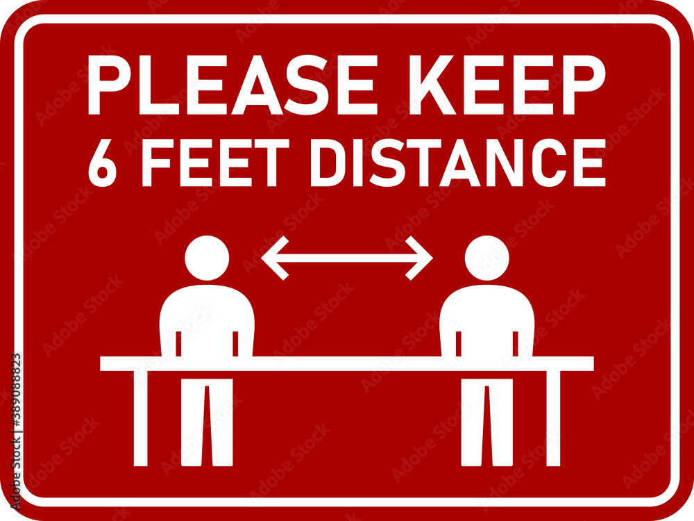 Please Keep 6 Feet Distance Horizontal Warning Sign Showing Socially ...
