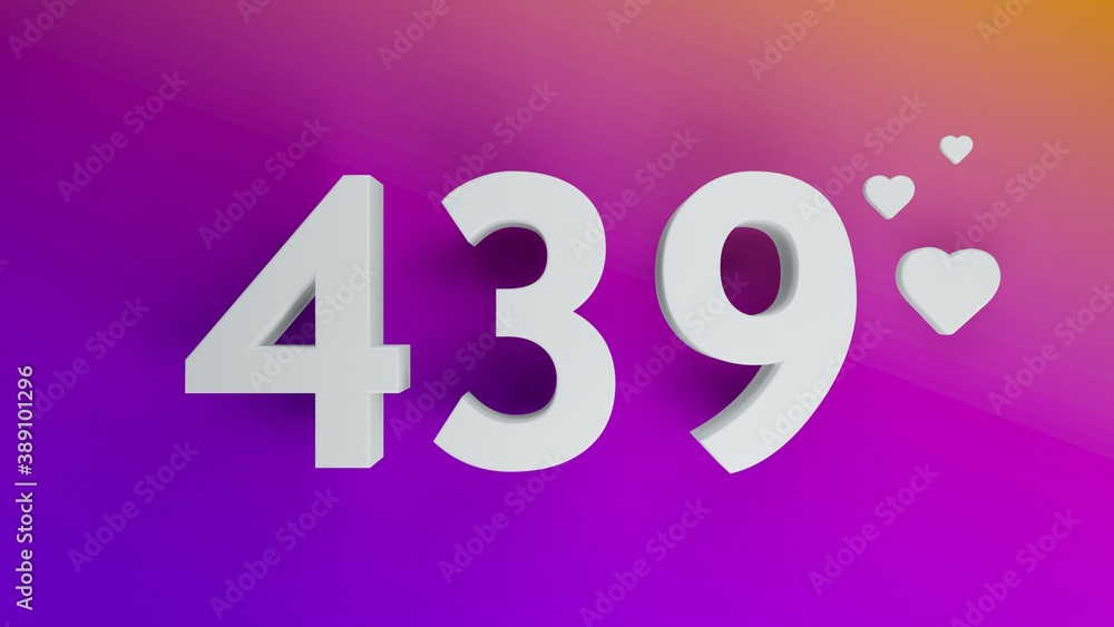 Number 439 in white on purple and orange gradient background, social ...