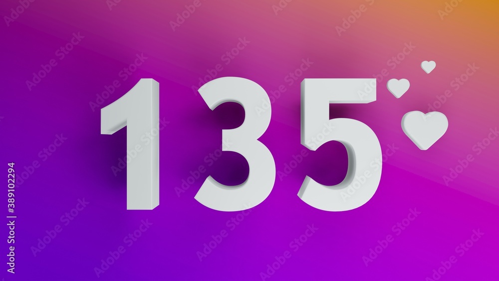 Number 135 in white on purple and orange gradient background, social ...