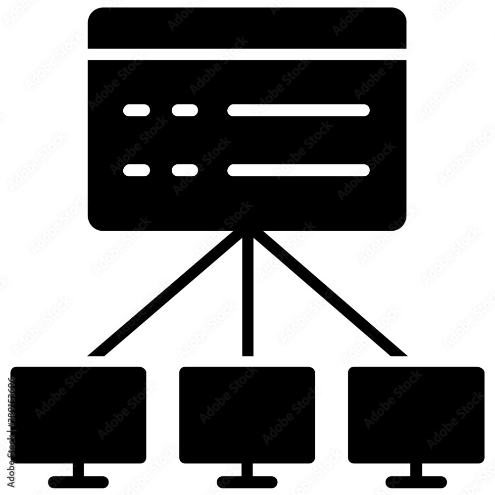 Database mainframe connected to multiple computer screens, data mining ...