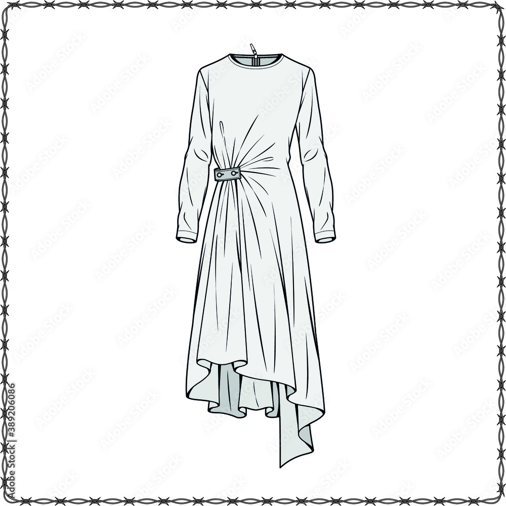 women dress editable fashion flat sketch for creating new designs ...