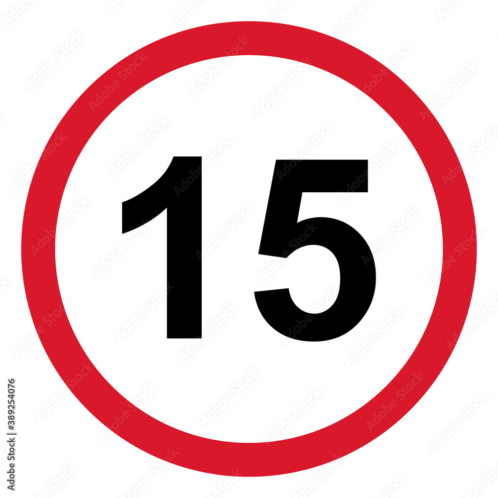 15 restriction flat sign isolated on white background. Age limit symbol ...