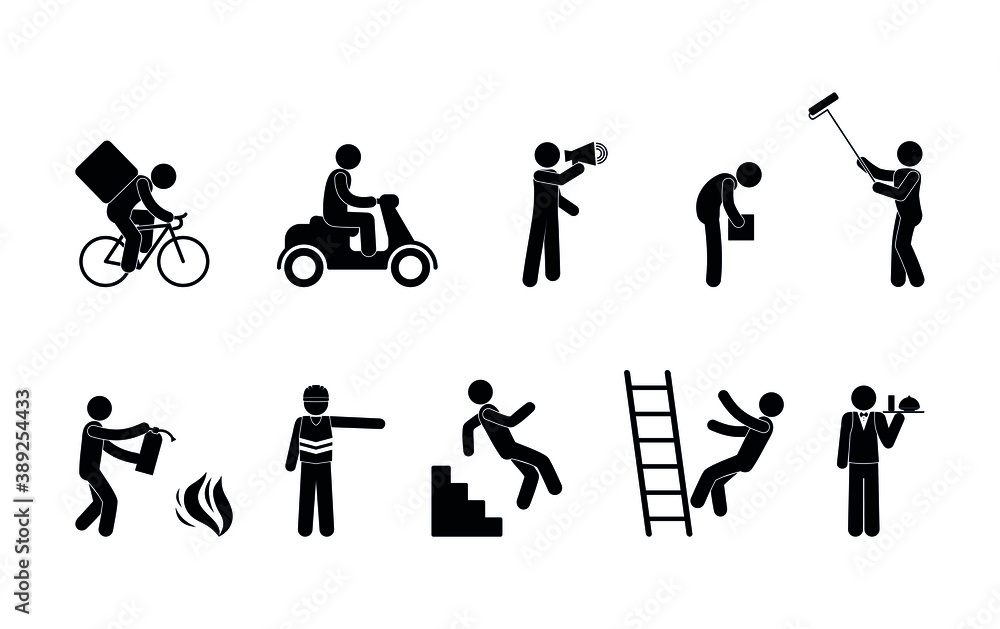 stick figure man working, icon of representatives of various ...