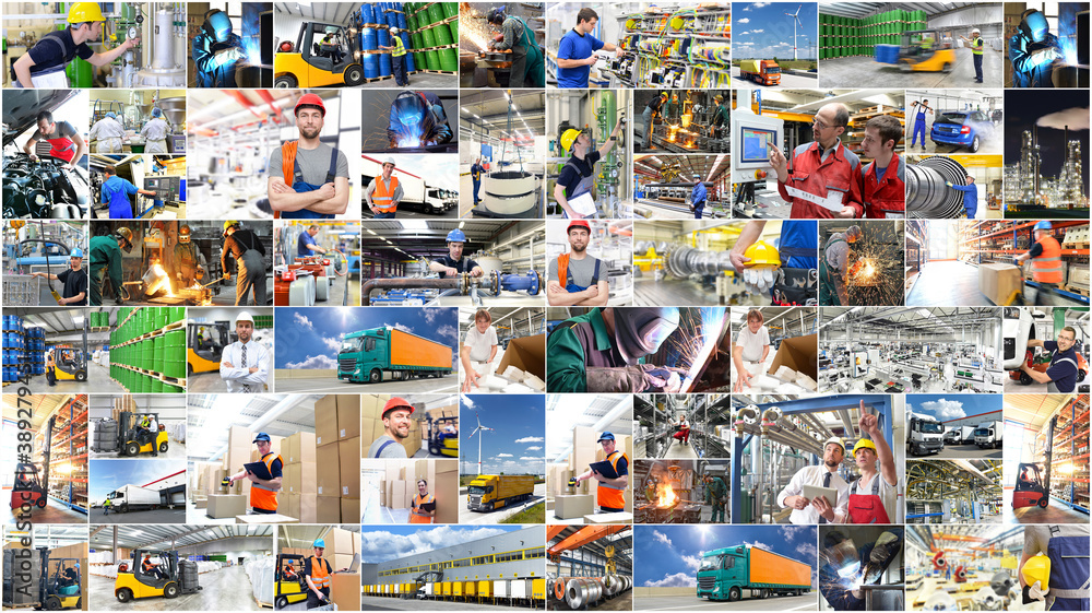 Berufe im Handwerk & Industrie - Collage mit Menschen am Arbeitsplatz ...
