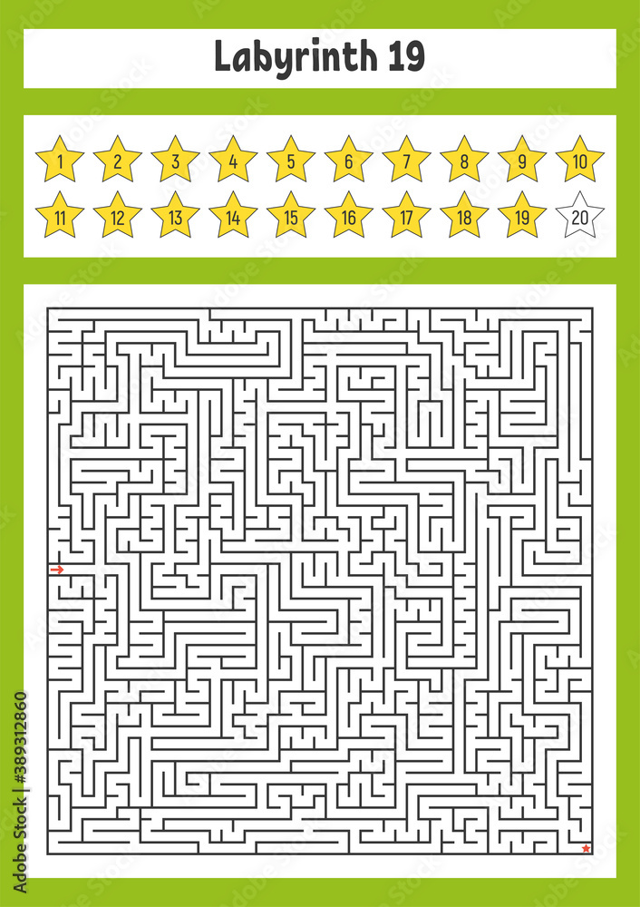 Square maze. Game for kids. Puzzle for children. Labyrinth conundrum. Color vector illustration ...