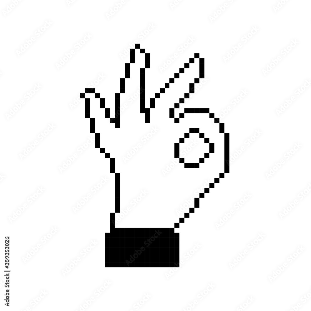 Flat pixelated hand gesture. Pixel okey symbol. Non-verbal or manual ...