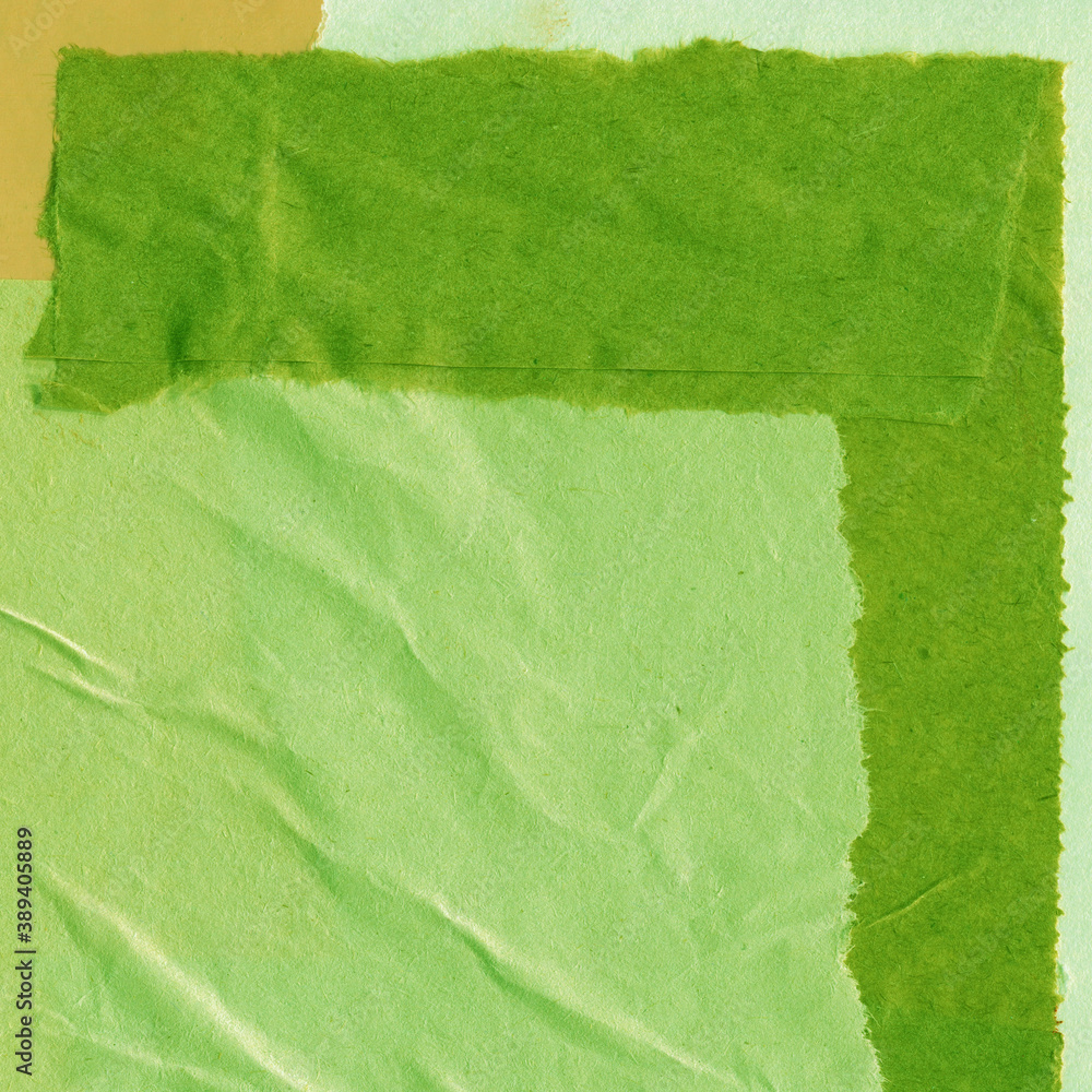 Green torn paper collage close-up. Texture made from various paper and ...