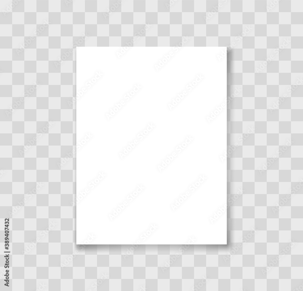 Realistic white blank paper with shadow. Paper page A4 format. Mockup ...
