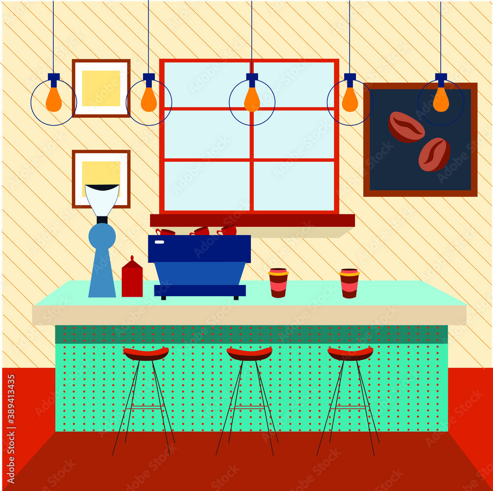 coffee bar, coffee shop, interior coffee house. Flat vector ...