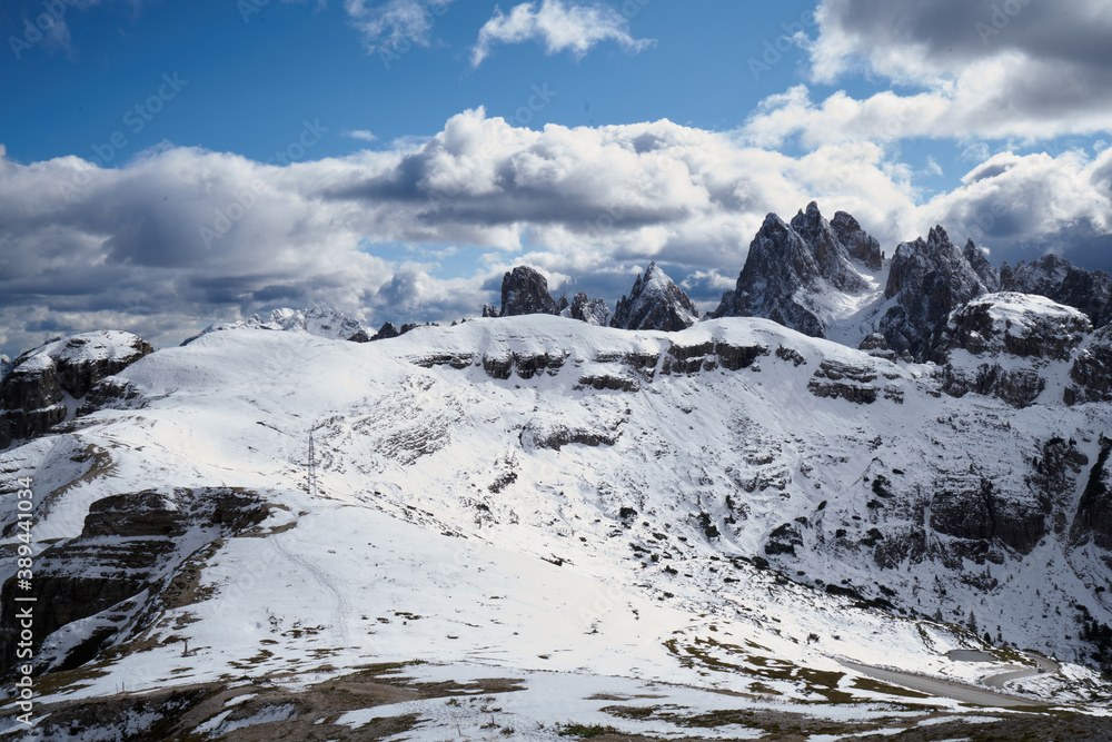 dolomite mountain ridge peaks near 3 zinnen, near three peaks with the ...