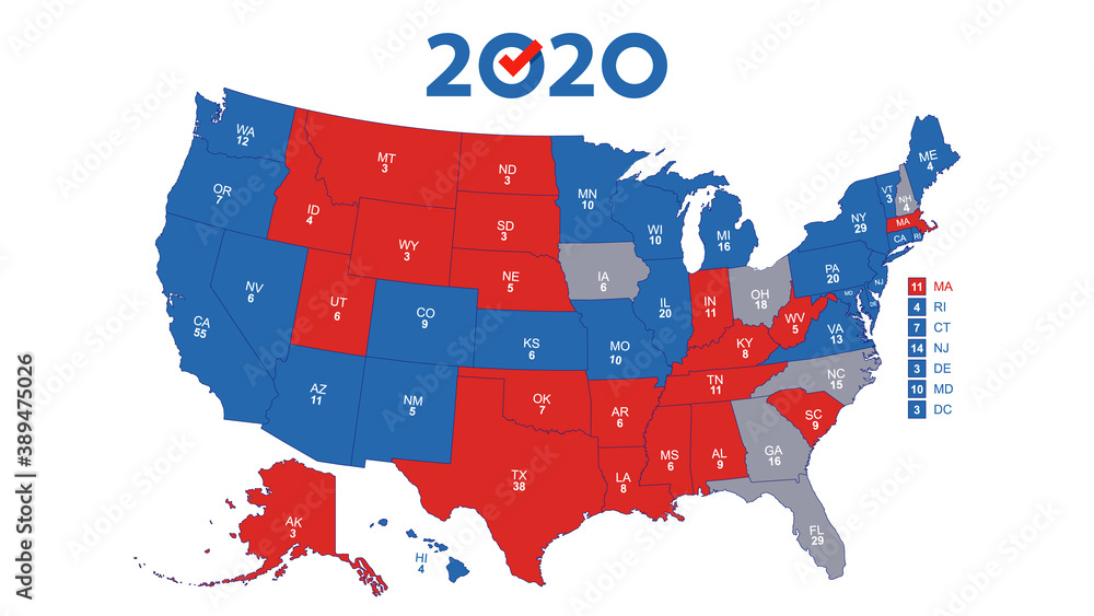 The Electoral College. Usa map Voting. Election map each state american ...