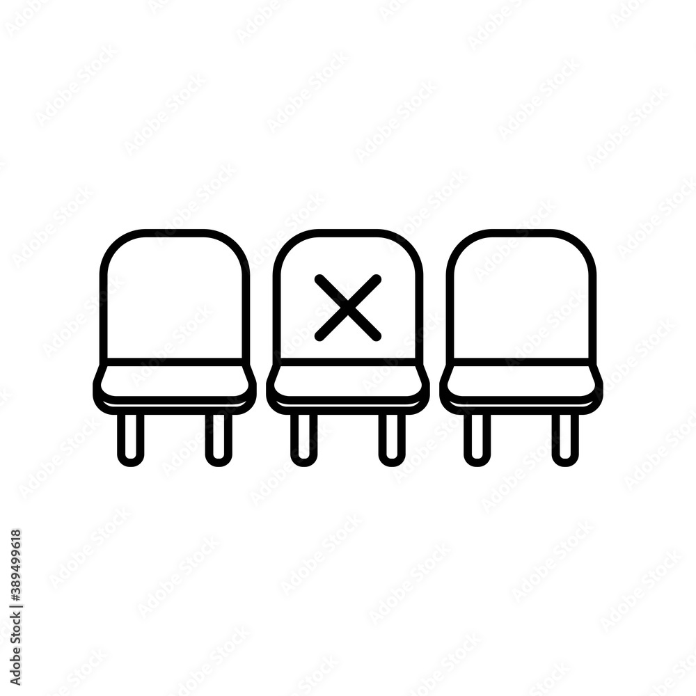 Vector Social distancing chair icon, sit on alternate chair rule symbol ...
