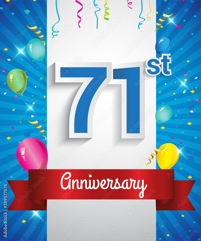Celebrating 71st Anniversary logo, with confetti and balloons, red ...