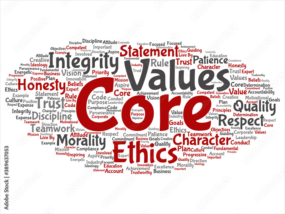 Vector conceptual core values integrity ethics abstract concept word ...