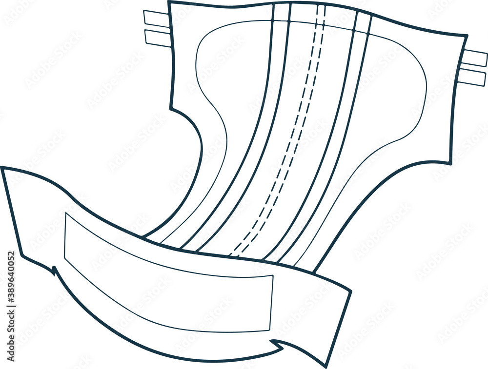 Disposable baby or adult diaper / nappy line art vector icon for apps ...