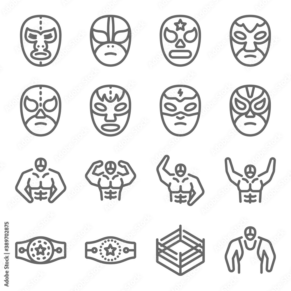 Wrestling icon illustration vector set. Contains such icon as wrestle ...