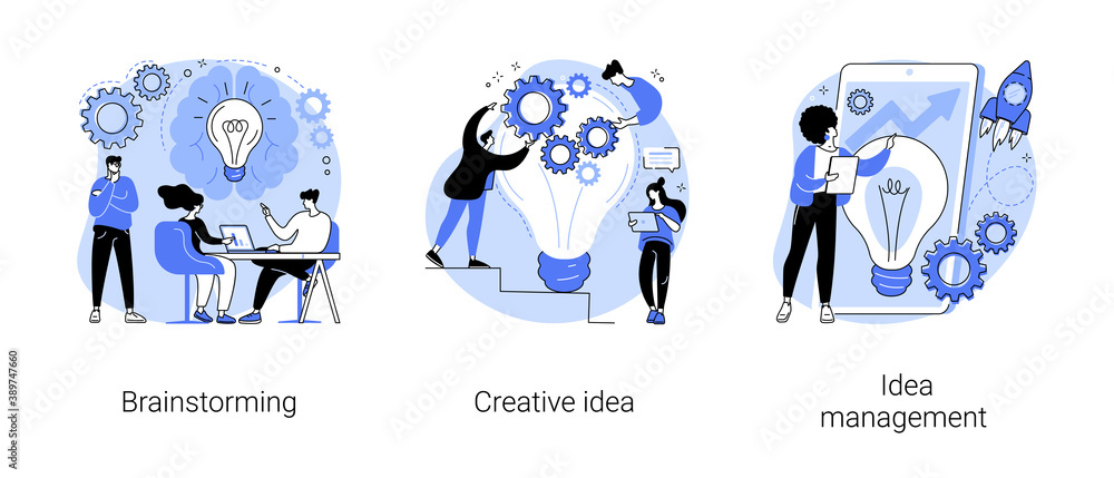 Creative thinking abstract concept vector illustration set. Team ...