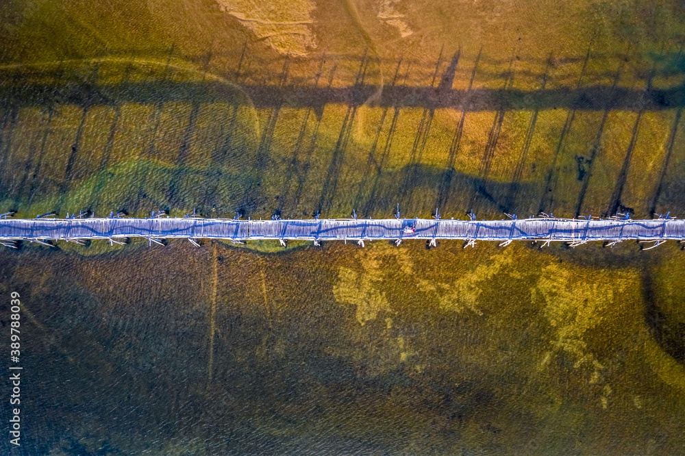 Aerial view of Ong Cop or Mr Tiger wooden bridge at Phu Yen, Vietnam ...