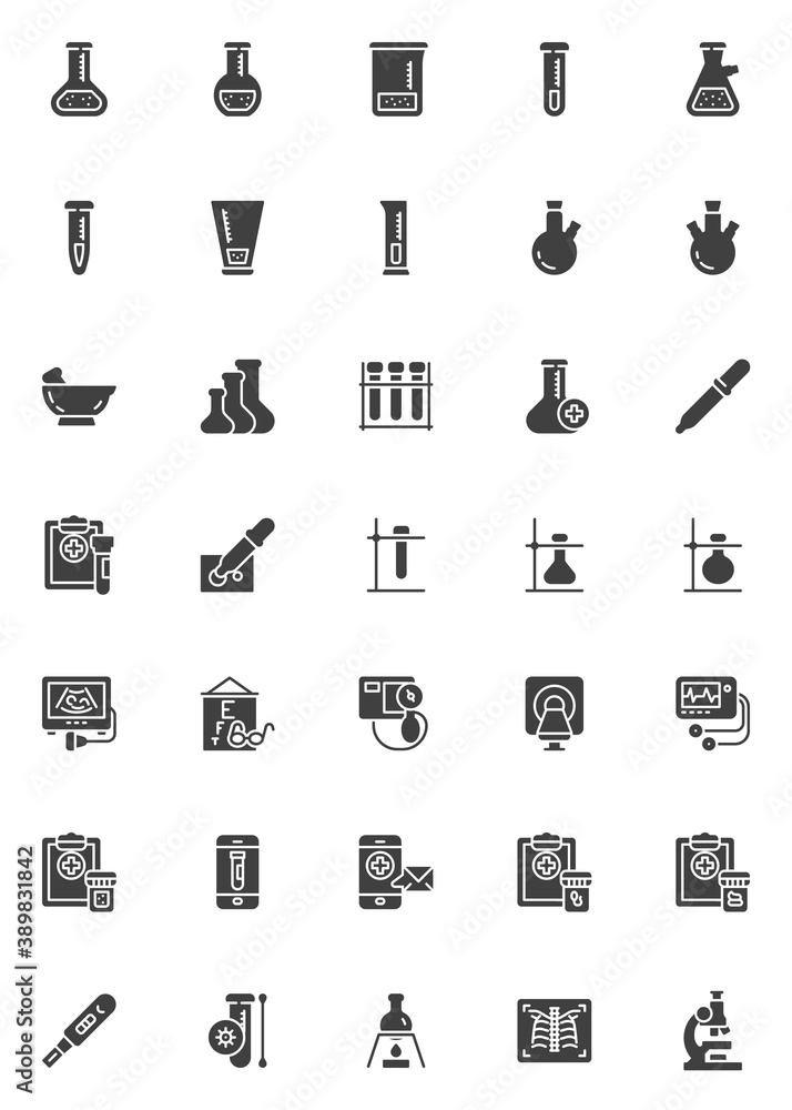 Laboratory test vector icons set, modern solid symbol collection ...