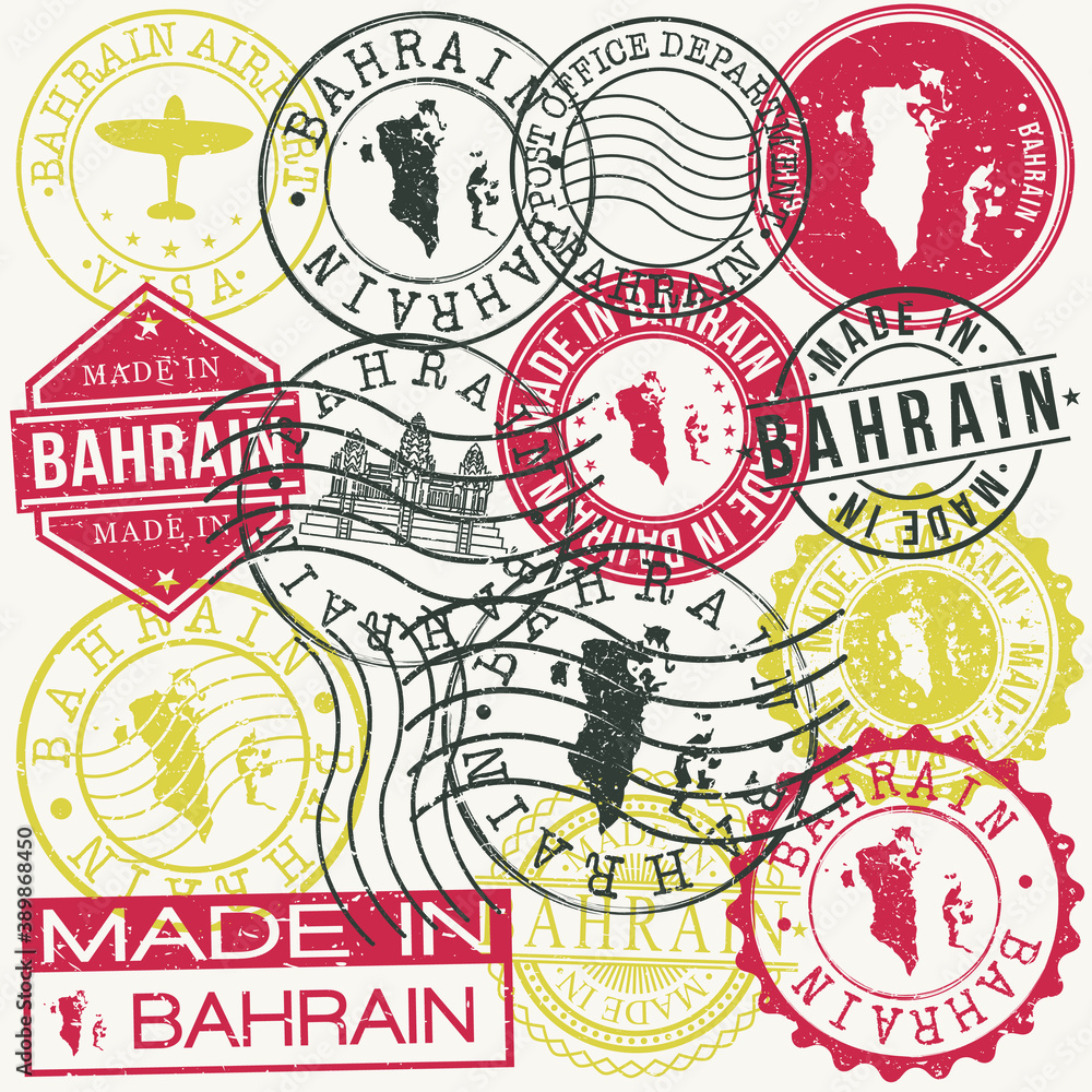 Bahrain Set of Stamps. Travel Passport Stamp. Made In Product. Design ...