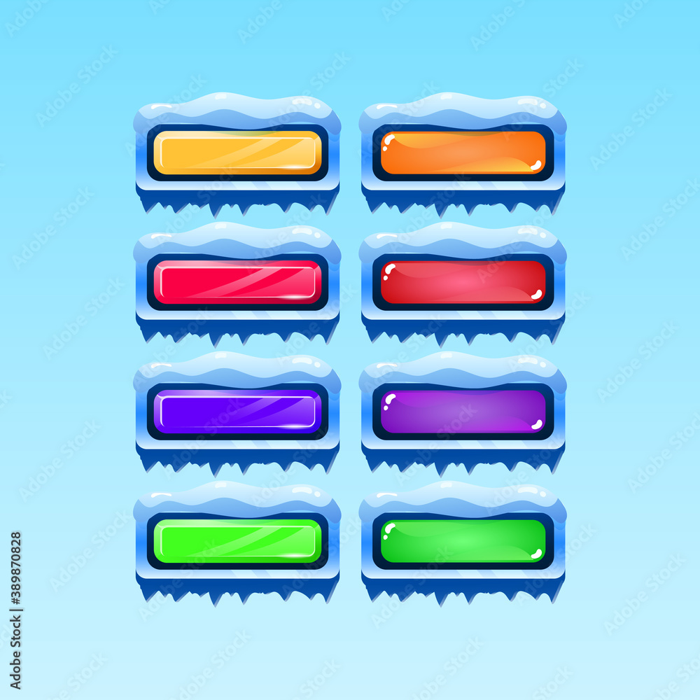 Set of gui winter Christmas button with various colors. Jelly and ...