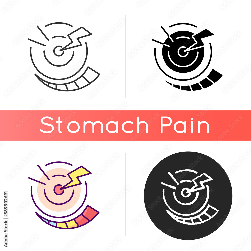Progressive pain icon. Digestive system. Abdominal inflammation ...