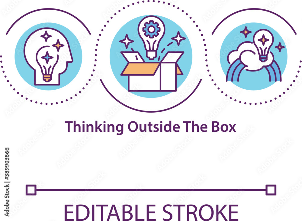 Vetor Thinking outside the box concept icon. From new perspective ...