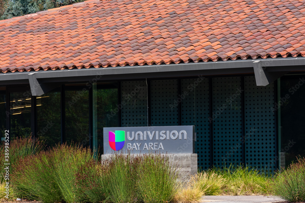 Univision logo at Bay Area office of an American Spanish-language free ...