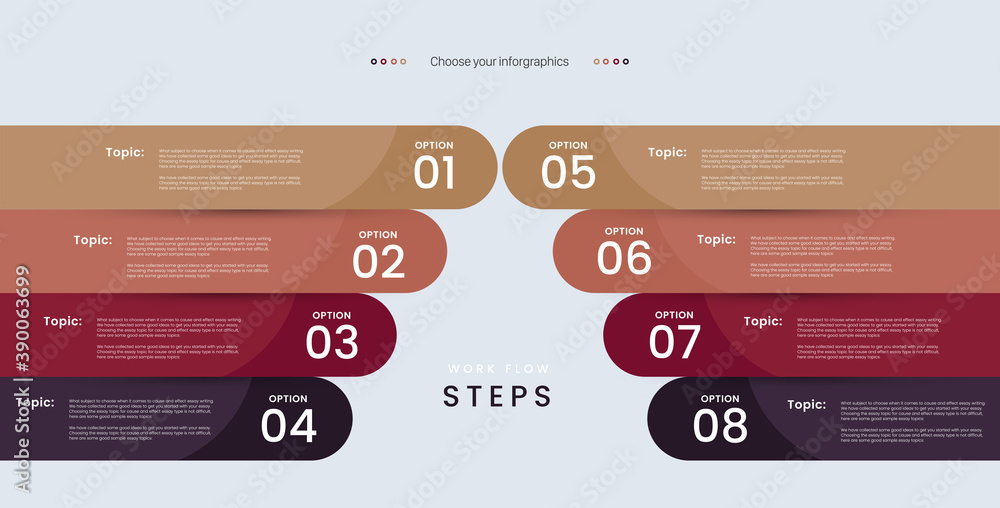 infographic 8 options template, with text detial on them, infographic ...
