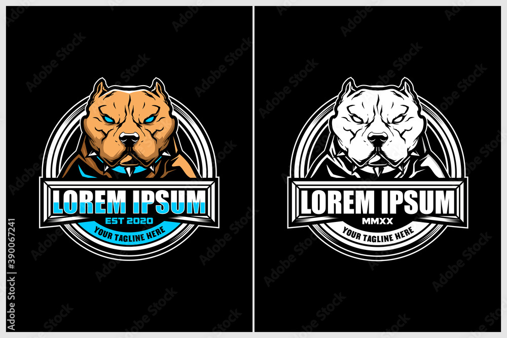 pitbull Cartoon Character vector logo emblem template Stock Vector ...