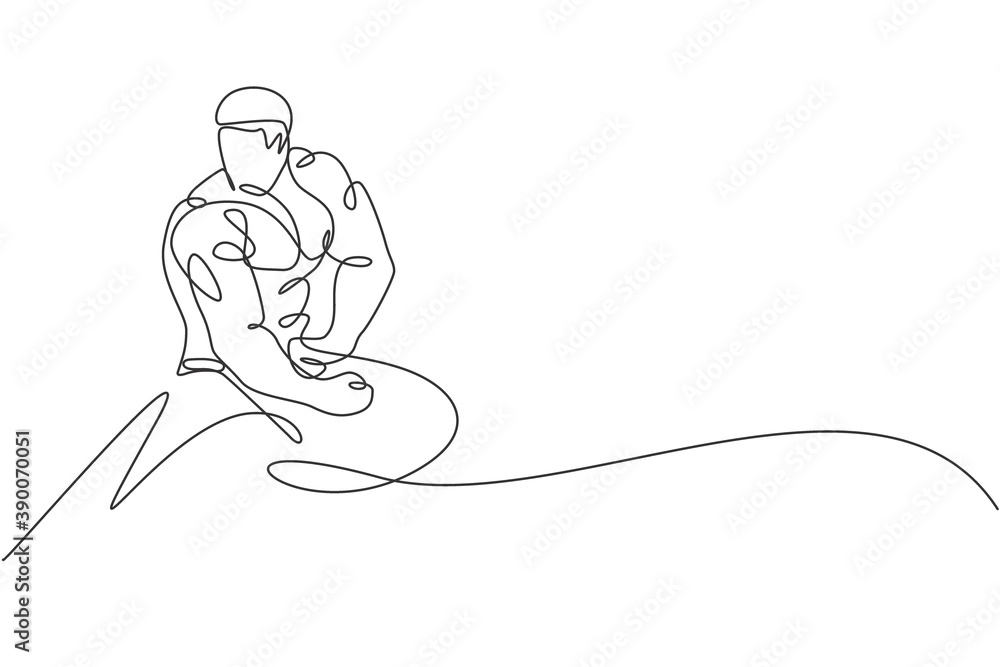 Stock-Vektorgrafik „Single continuous line drawing of young muscular model man bodybuilder ...